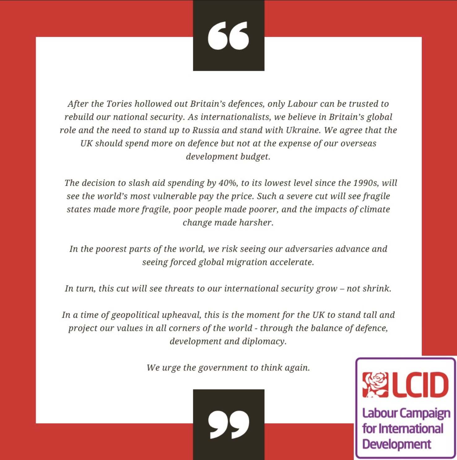 INTERNATIONAL AID CUTS 2025 – LCID RESPONSE – Labour Campaign for ...